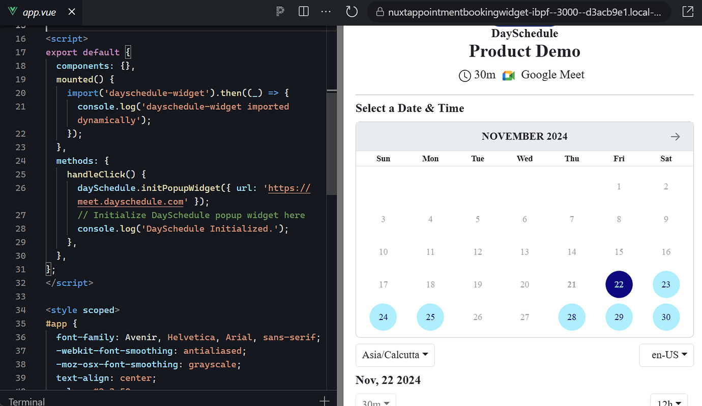 How to embed appointment booking calendar on Nuxt.js? - DaySchedule