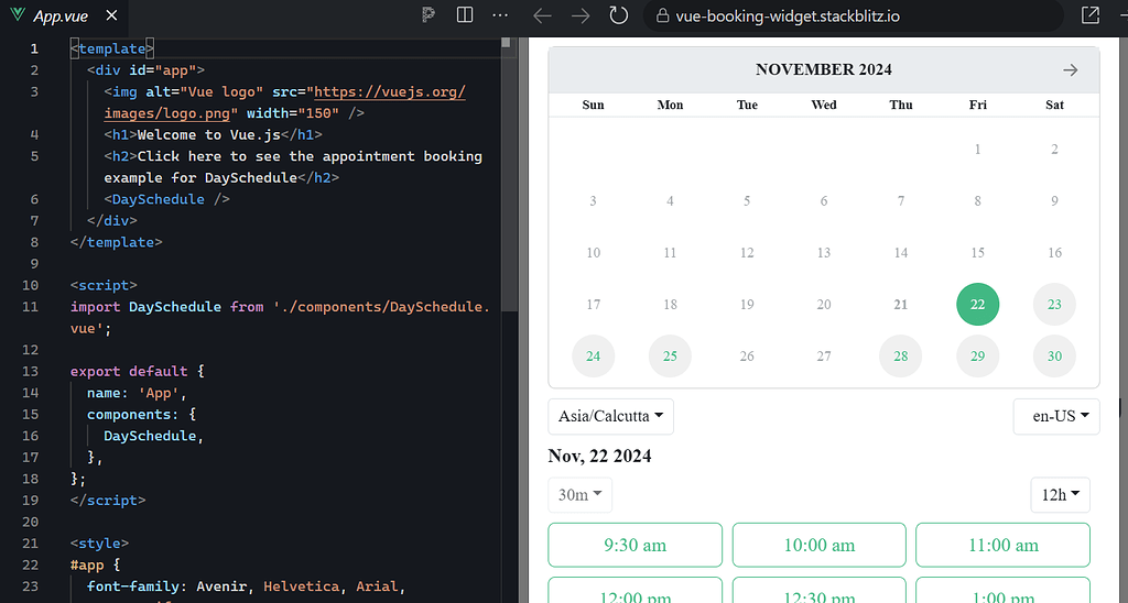 How to embed appointment booking calendar on Vue.js? - DaySchedule