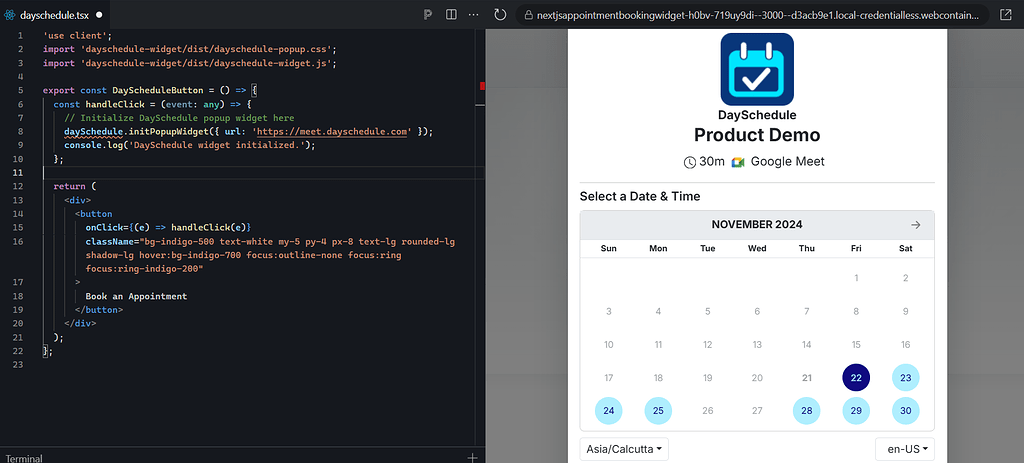 How to embed appointment booking widget on Next.js? - DaySchedule