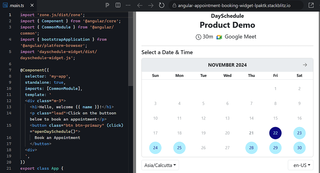 How to embed appointment booking calendar on Angular? - DaySchedule